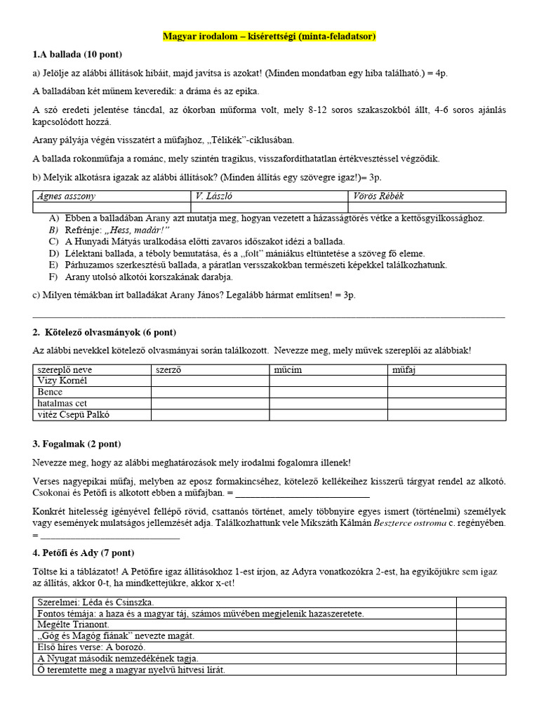 Gyakorló Feladatlap Próbaérettségire | PDF