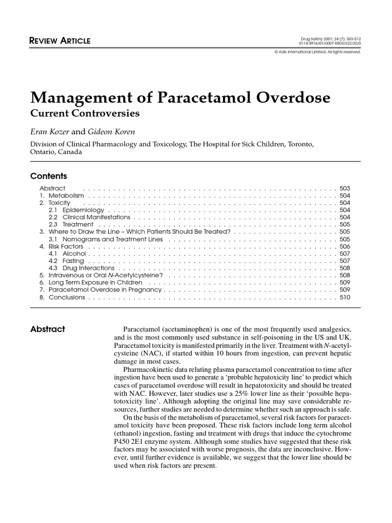 Management of Paracetamol Overdose: Current Controversies | PDF ...