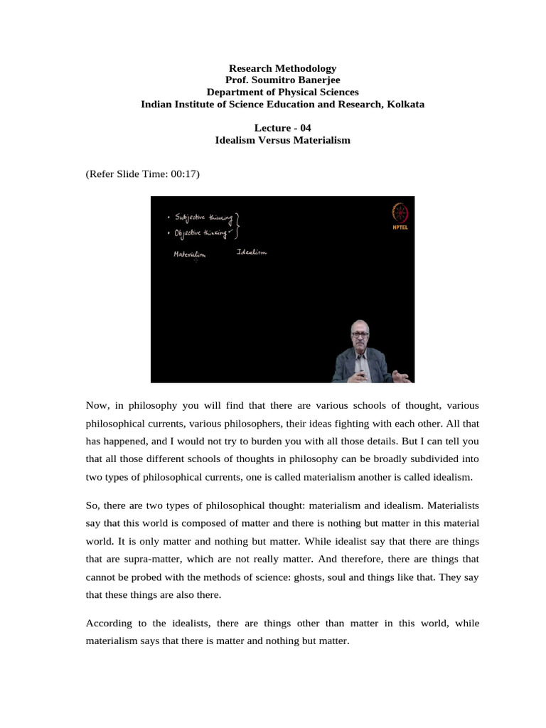 Lec 04 | PDF | Materialism | Idealism