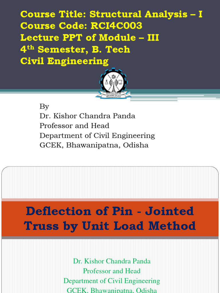 Structural Analysis-I, B. Tech, 4th Semester, Civil Engineering, Module ...