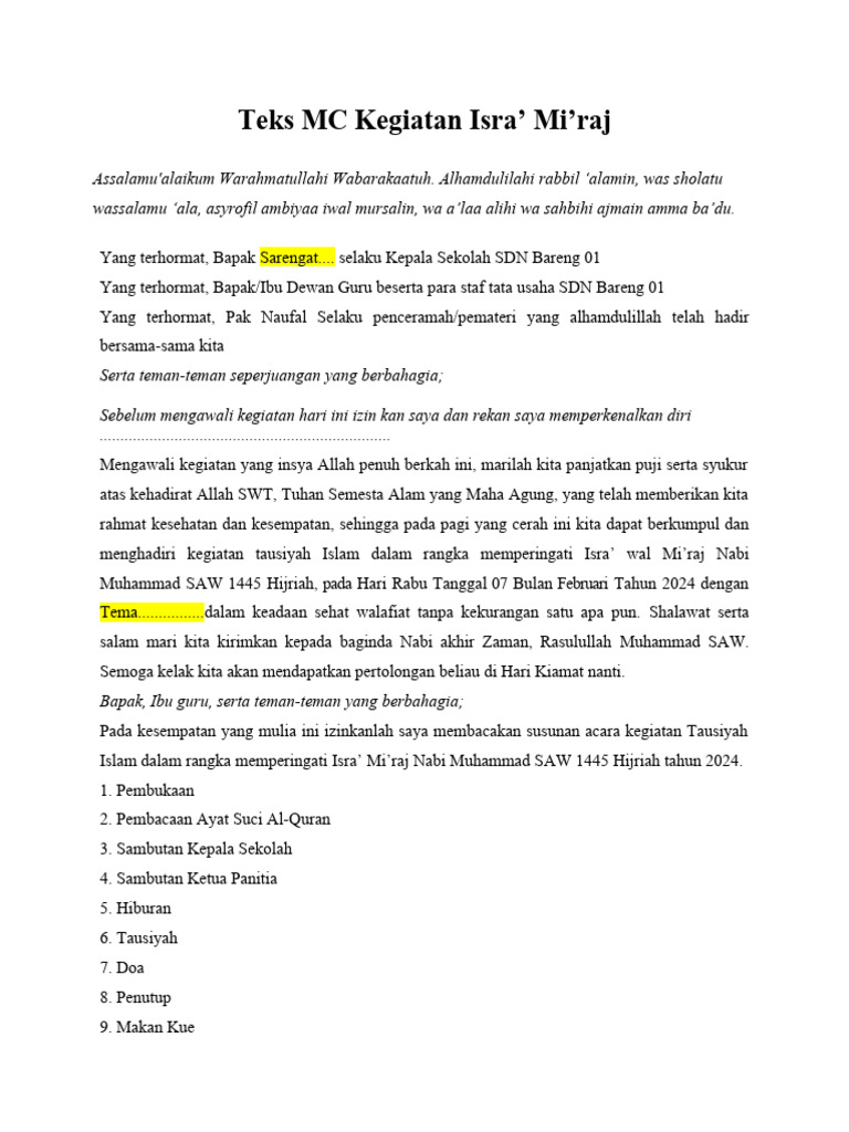 Teks MC Kegiatan Isra Miraj | PDF