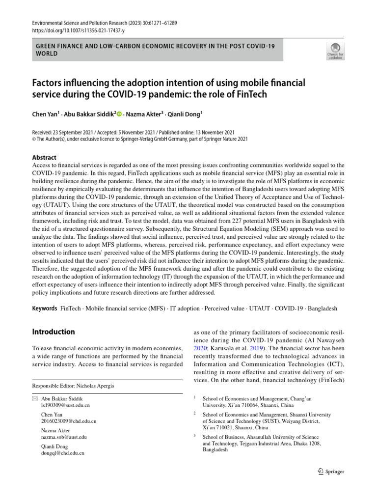 Factors Influencing The Adoption Intention of Using Mobile Financial ...