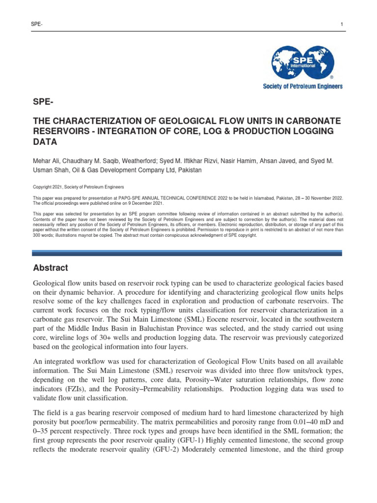 The Characterization of Geological Flow Units in Carbonate Reservoirs ...