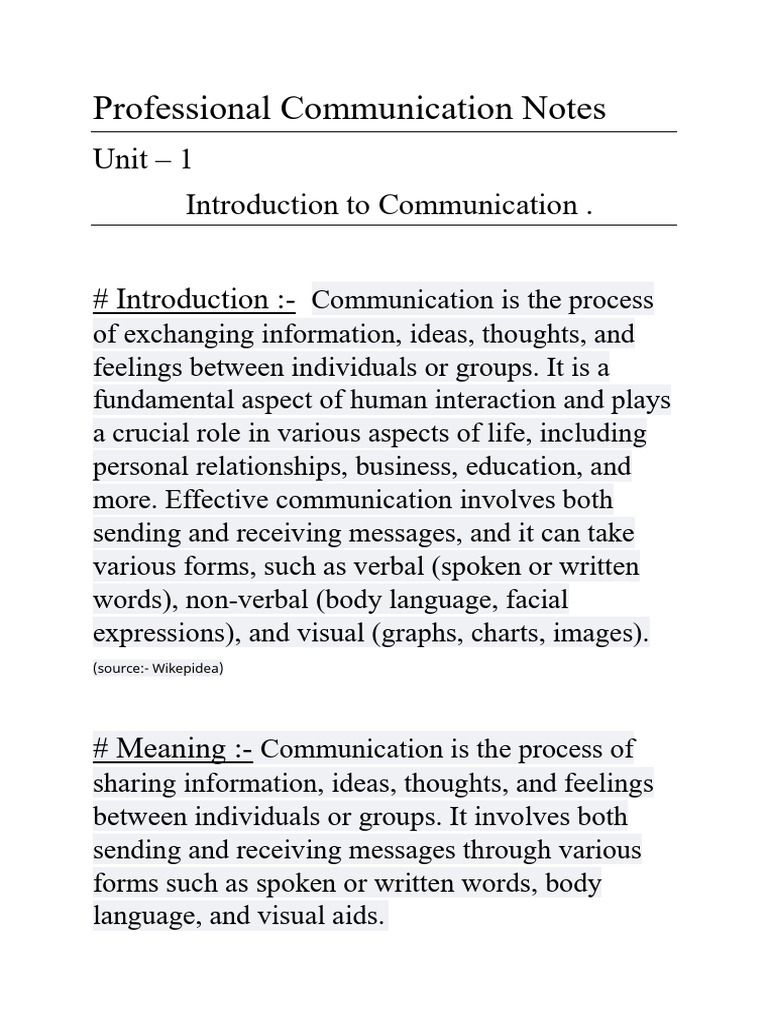 Communication Notes | Download Free PDF | Communication | Human ...