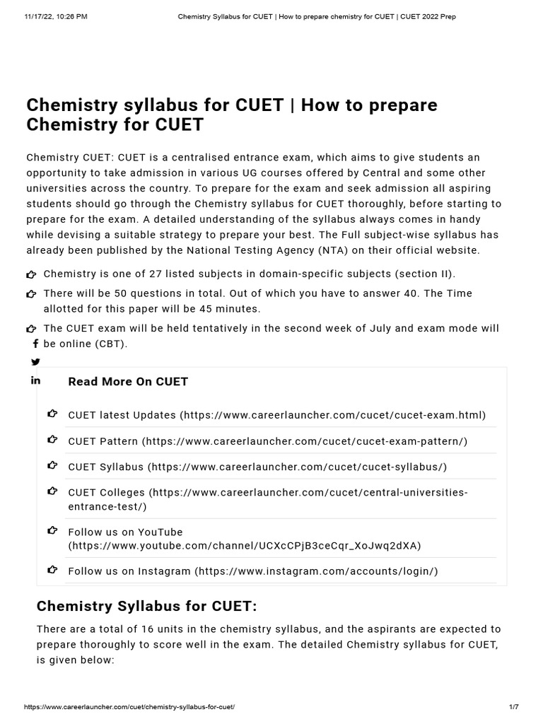 CUET Chemistry Syllabus & Prep Guide | PDF | Aldehyde | Chemical Reactions