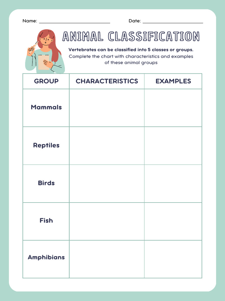 Pastel Green and Greyscale Animal Classification Worksheet | PDF