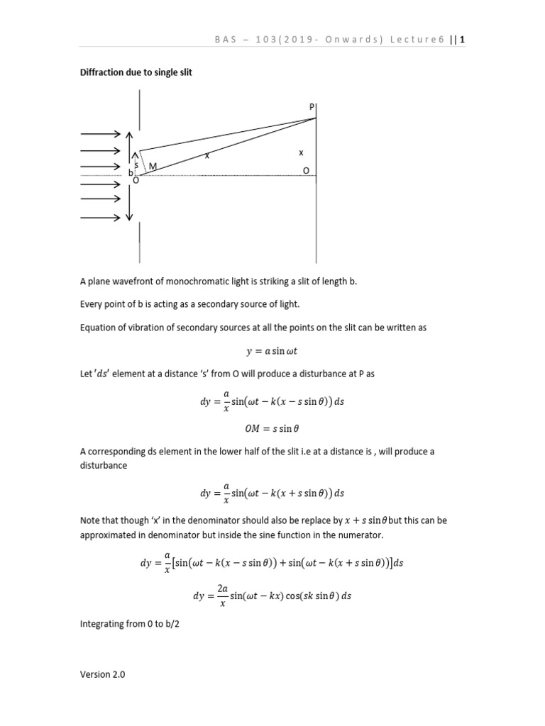 BAS103 Lecture 6 Diffraction | PDF | Angular Resolution | Applied And Interdisciplinary Physics