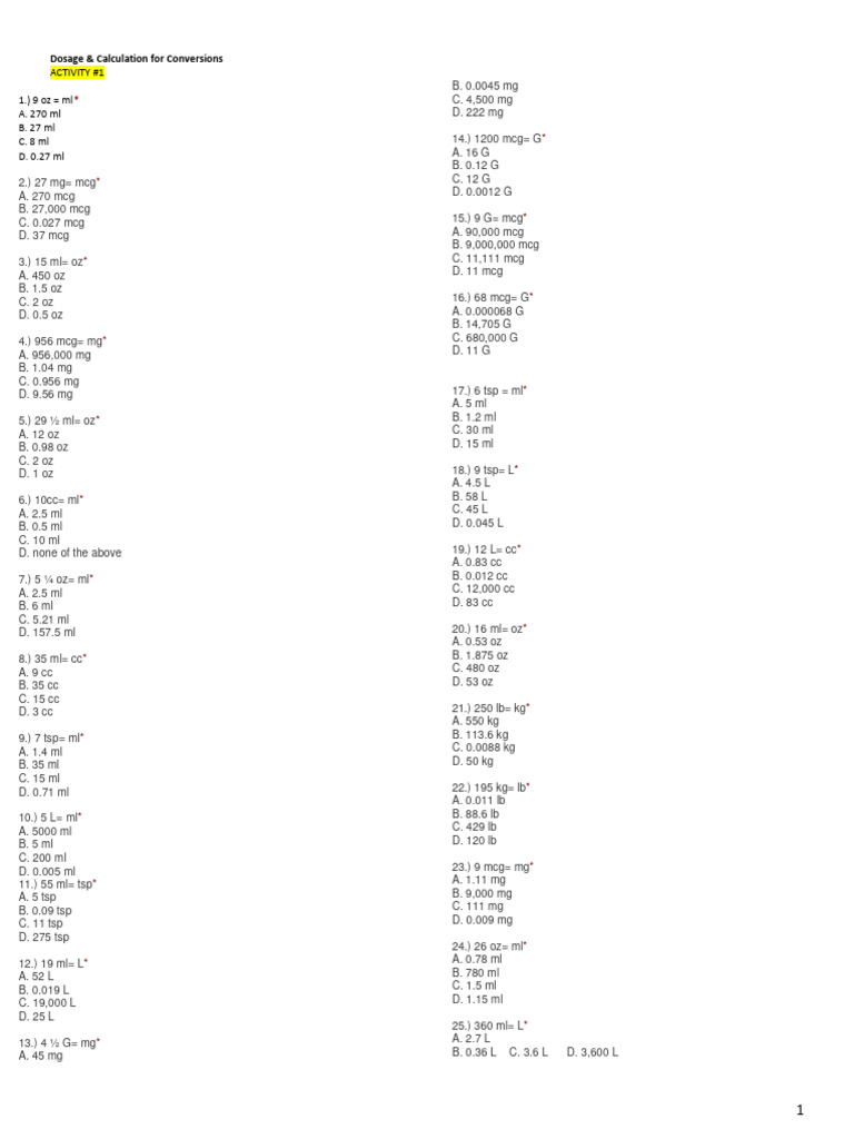 Drug Calculation Practice Pdf Done Pdf