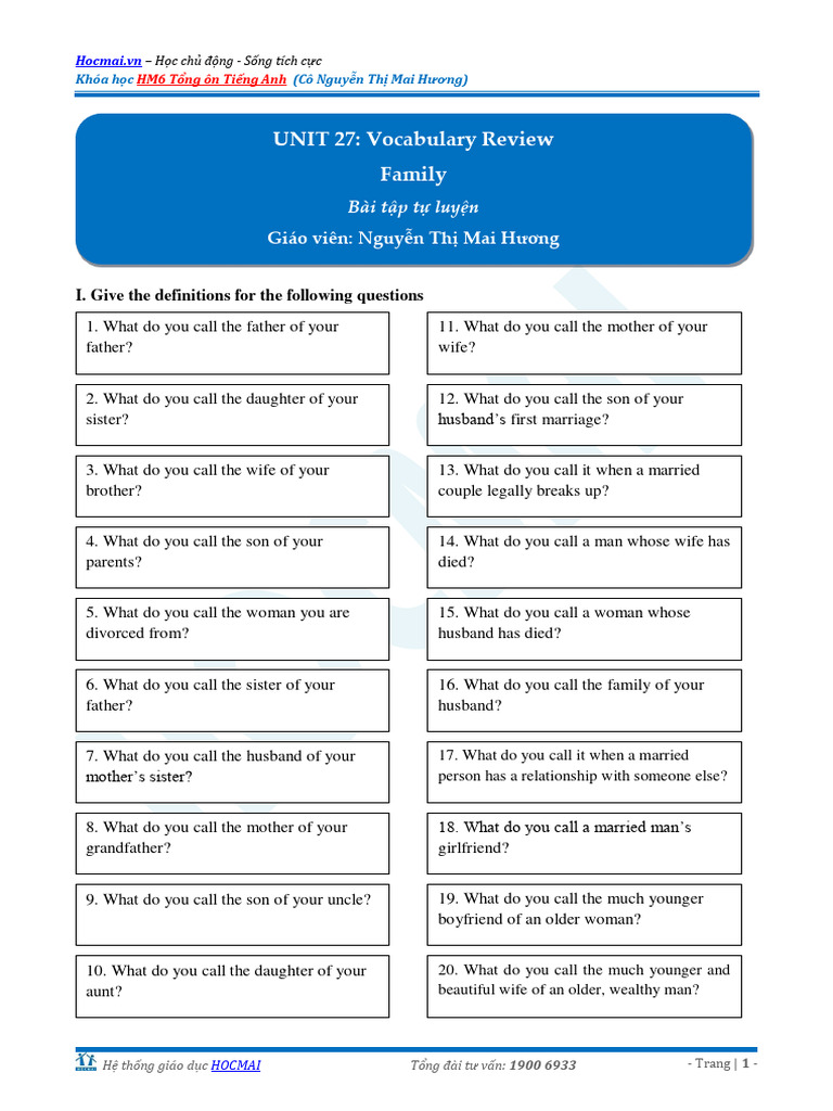 Bài 27. Vocabulary Review - Family | PDF | Social Institutions | Vietnam