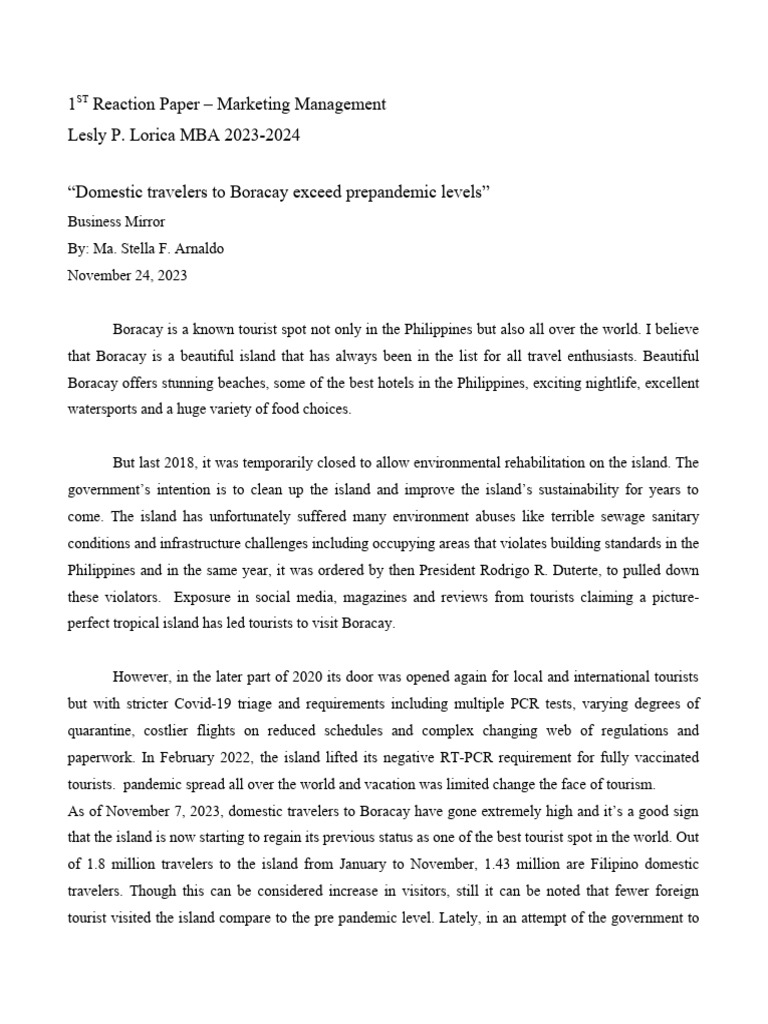Reaction Paper MRR | PDF | Tourism | Philippines