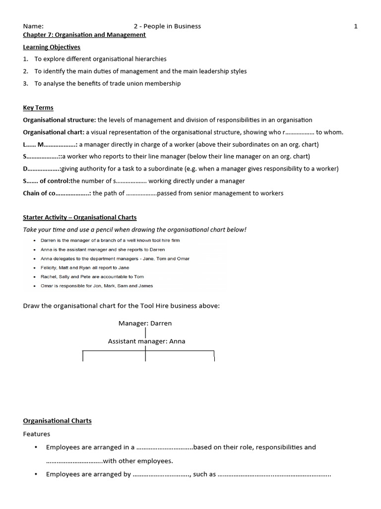 Chapter 7 Organisation And Management Student Booklet Pdf