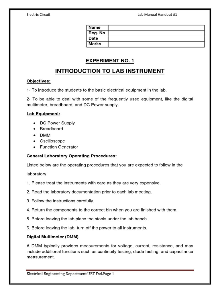 Lab 01-Lab Equipment Introduction | PDF | Power Supply | Materials Science