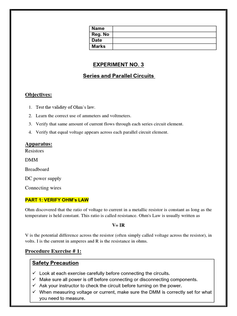 Lab 03 - Series and Parallel Resistor Combinations | PDF | Resistor ...