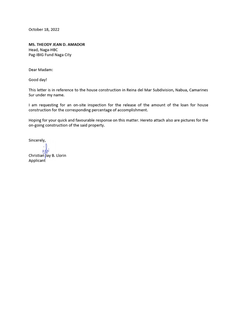 Letter Inspection - Pag Ibig | PDF