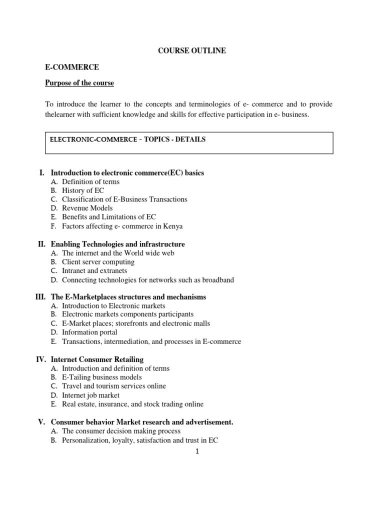 COURSE OUTLINE N LECTURE 1 | PDF | E Commerce | Supply Chain Management