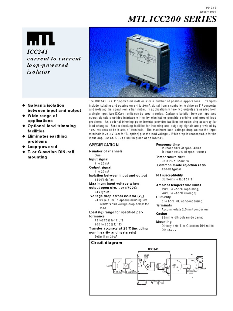 MTL Icc200 Series: ICC241 Current To Current Loop-Powered Isolator | PDF | Manufactured Goods ...