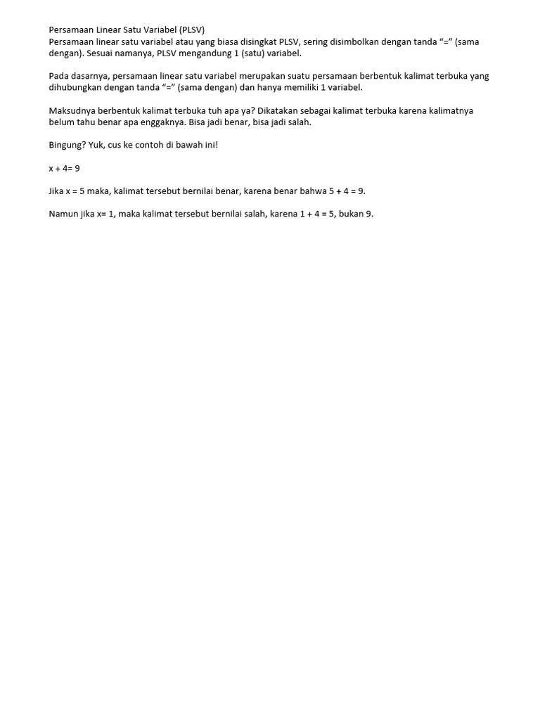 Persamaan Linear Satu Variabel | PDF