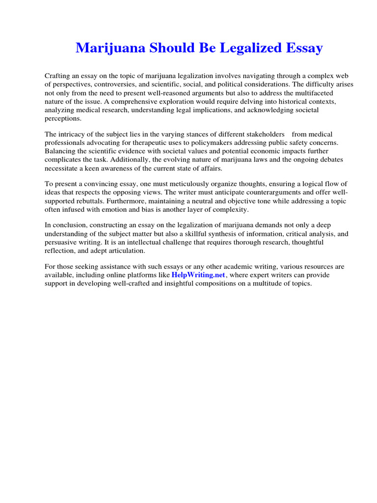 Marijuana Should Be Legalized Essay | PDF | Snow White | Essays