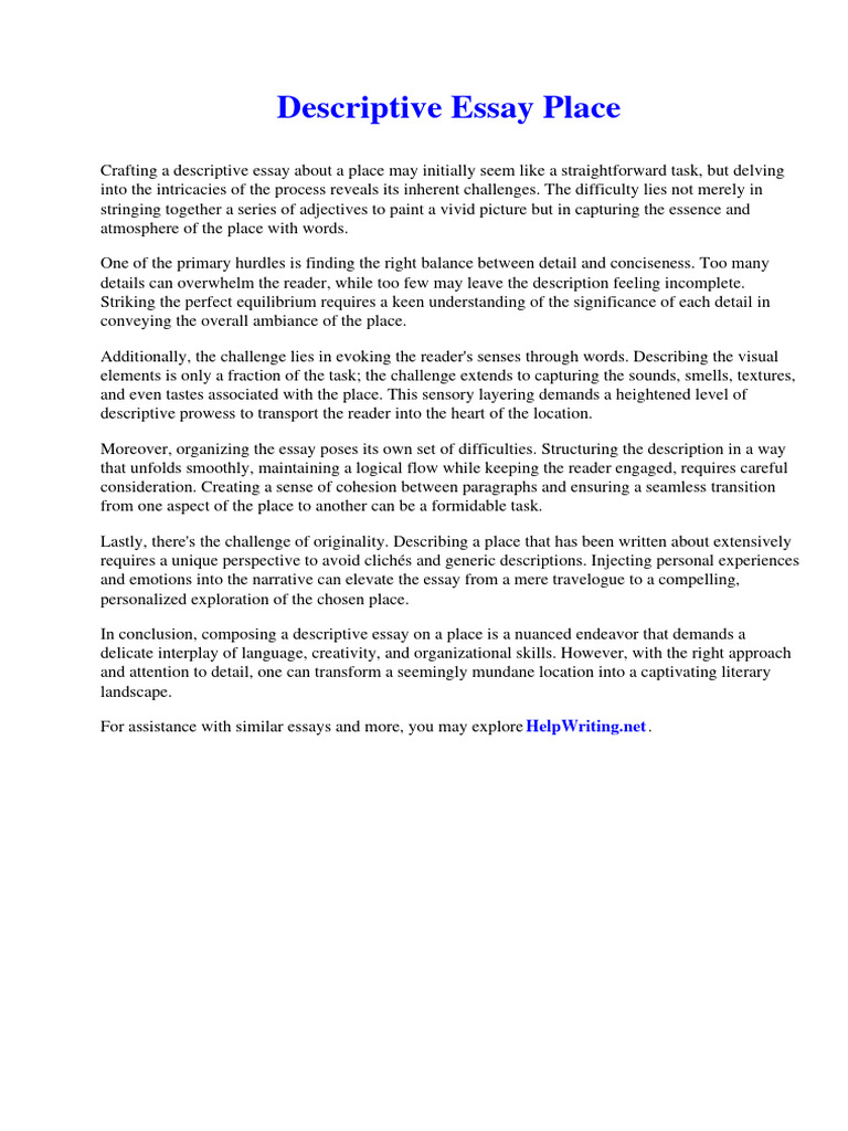 Descriptive Essay Place | PDF