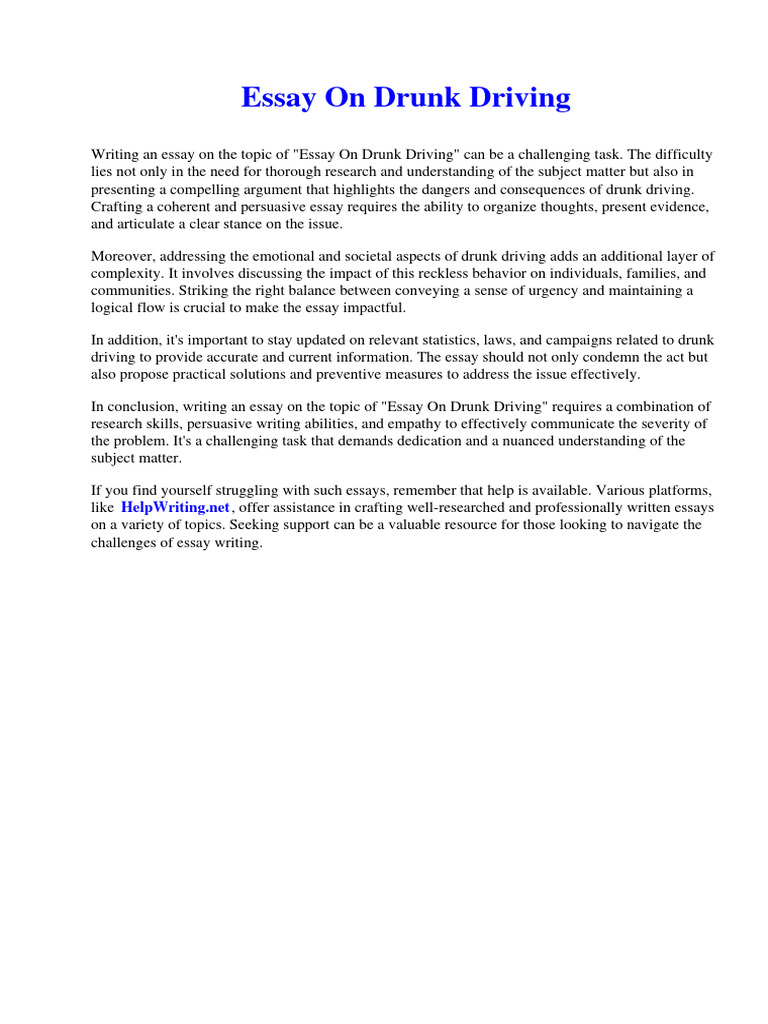 Essay On Drunk Driving | PDF | Essays