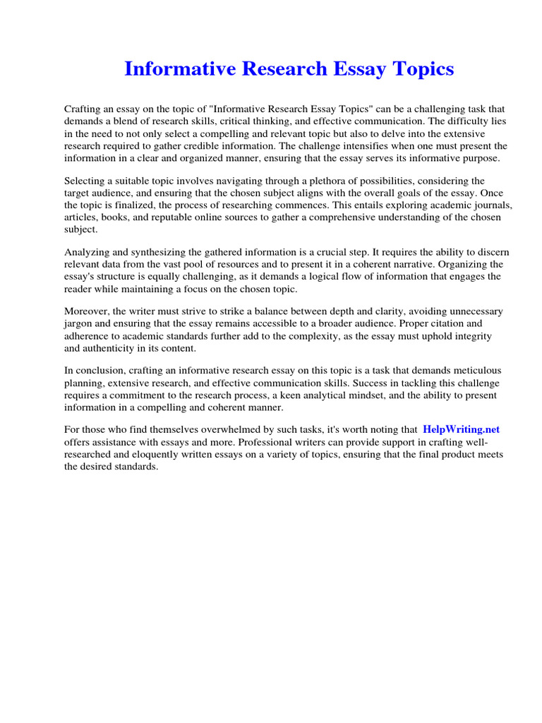 Informative Research Essay Topics | PDF | Crimes | Crime & Violence