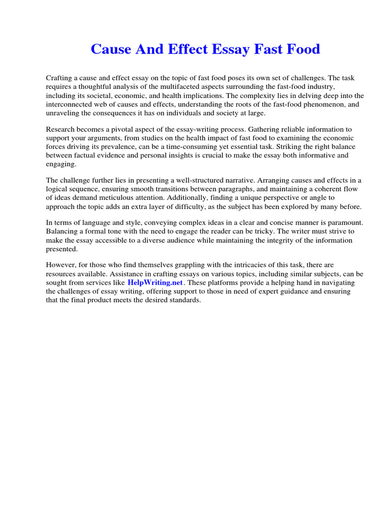 Cause and Effect Essay Fast Food | PDF | Essays