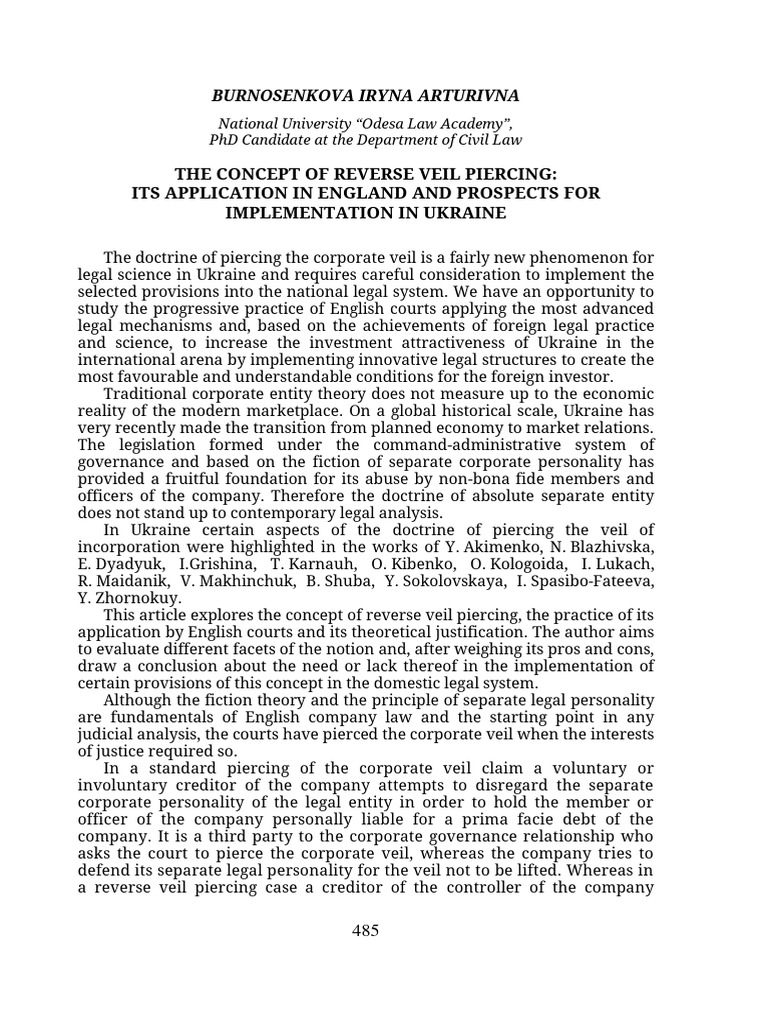 Burnosenkova I. A. The Concept of Reverse Veil Piercing Its Application in England and Prospects ...