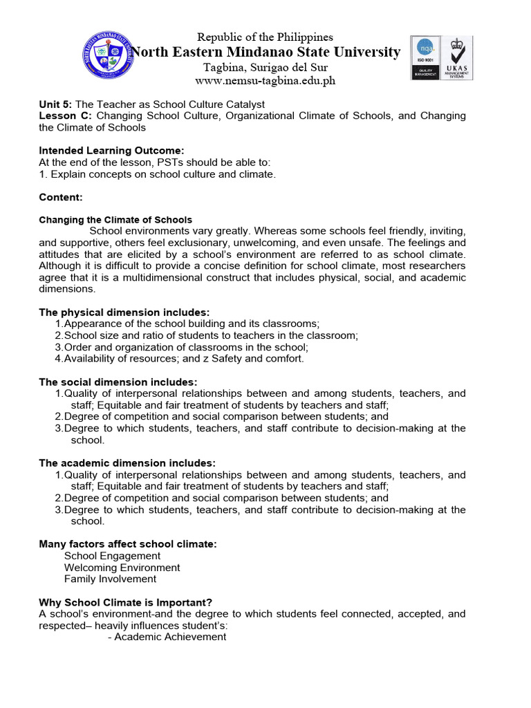 Changing School Climate and Culture | PDF | Teachers | Psychology
