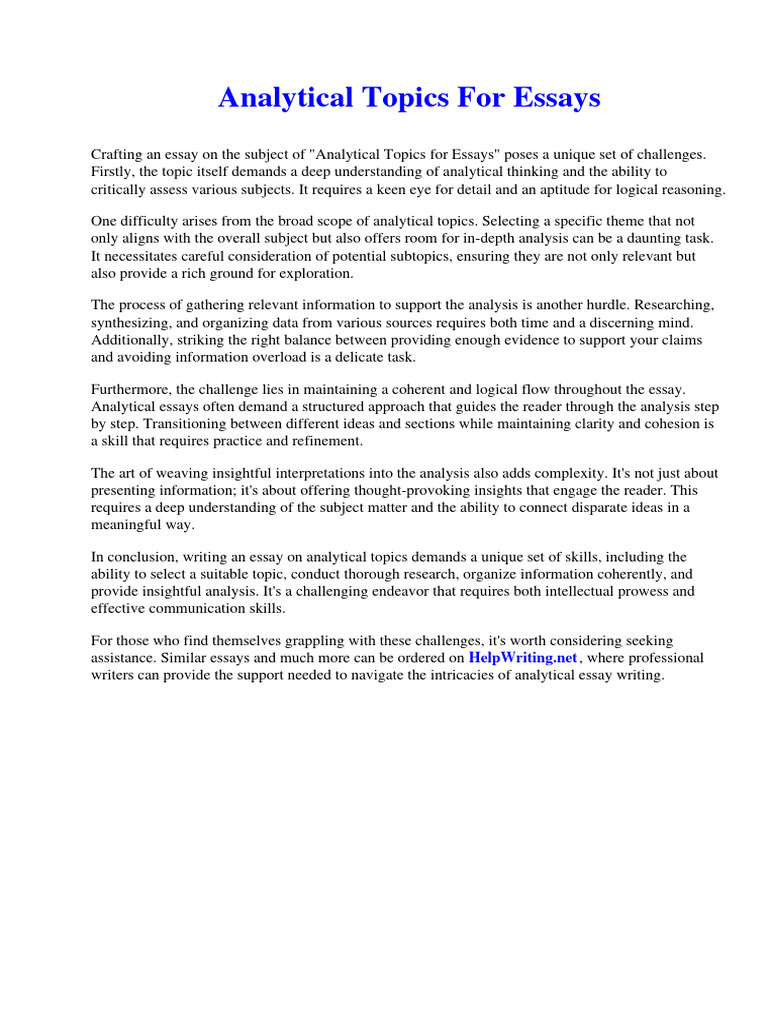 Analytical Topics For Essays | PDF