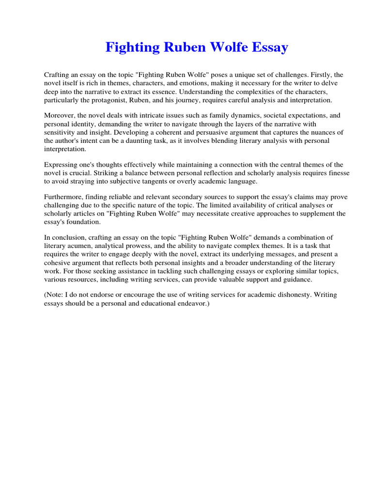 Fighting Ruben Wolfe Essay | PDF | Eating Disorder | Ancient Egypt