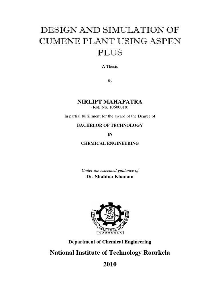 Design and Simulation of Cumene Plant Using Aspen Plus | Download Free ...