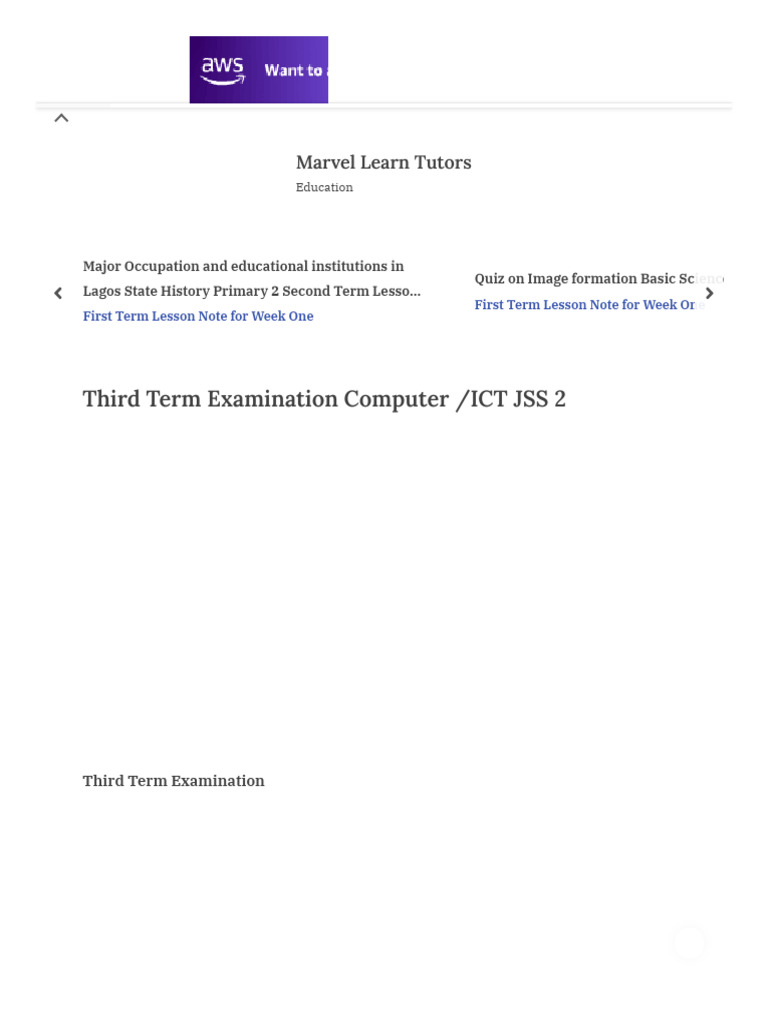 Third Term Examination Computer - ICT JSS 2 - Marvel Learn Tutors | Download Free PDF | World ...