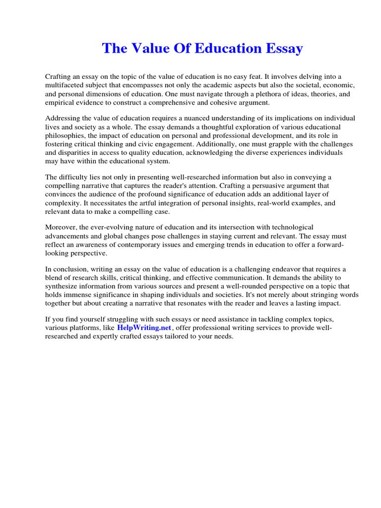 The Value of Education Essay | PDF | Essays | Critical Thinking