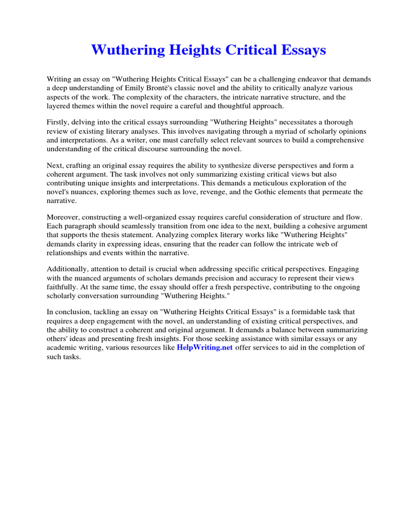 Wuthering Heights Essay Guide | PDF | Essays | Wuthering Heights