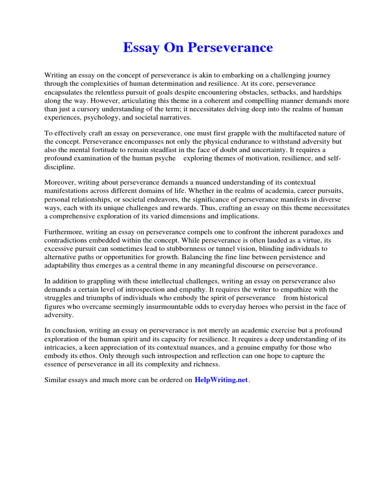 Essay On Perseverance | PDF | Courage | Teachers