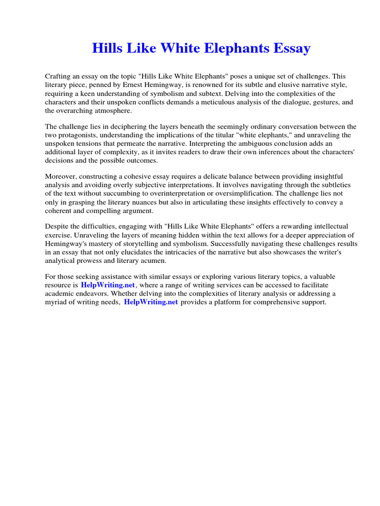 Hills Like White Elephants Essay | PDF | Genesis Flood Narrative | Noah