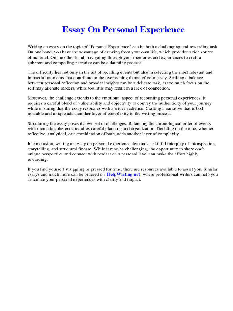 Writing a Personal Experience Essay | PDF | Sacraments