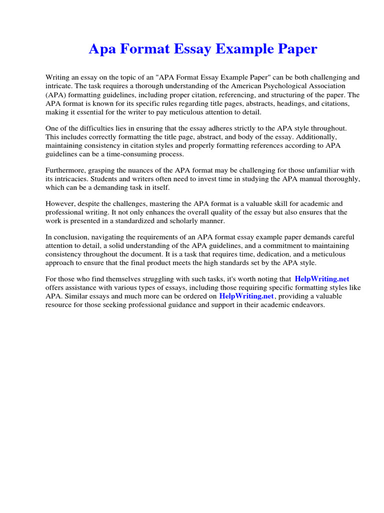 Apa Format Example Essay Paper