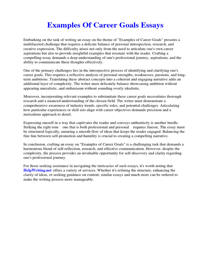Examples of Career Goals Essays | PDF