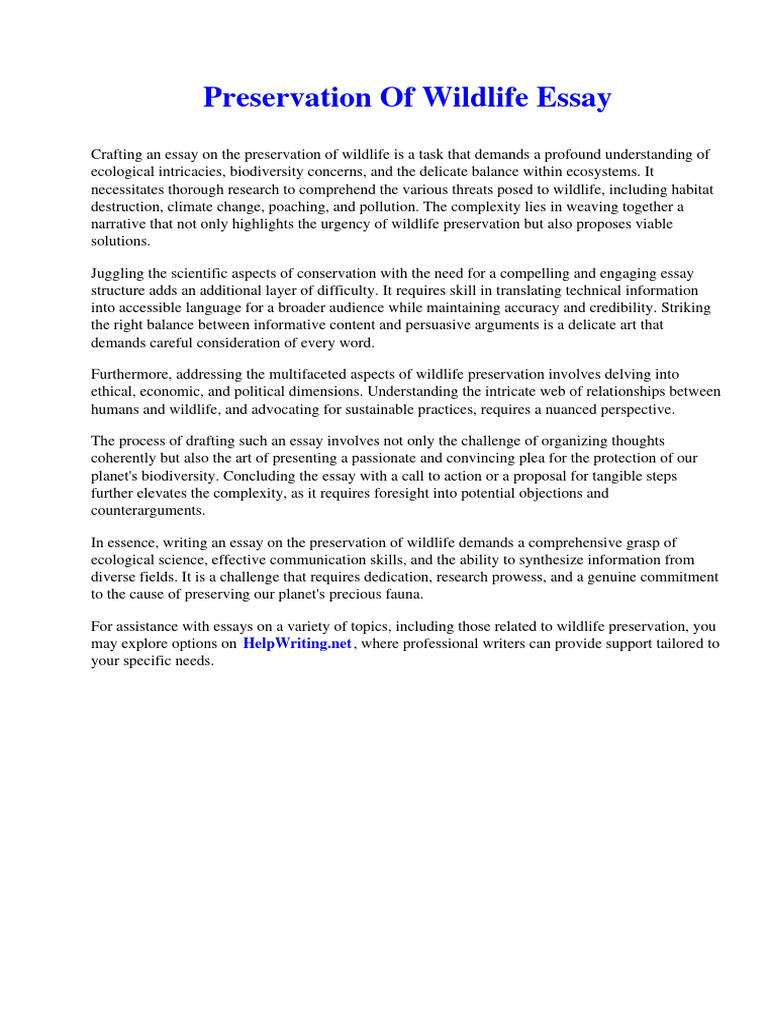 Preservation of Wildlife Essay | PDF | Market (Economics) | Free Market