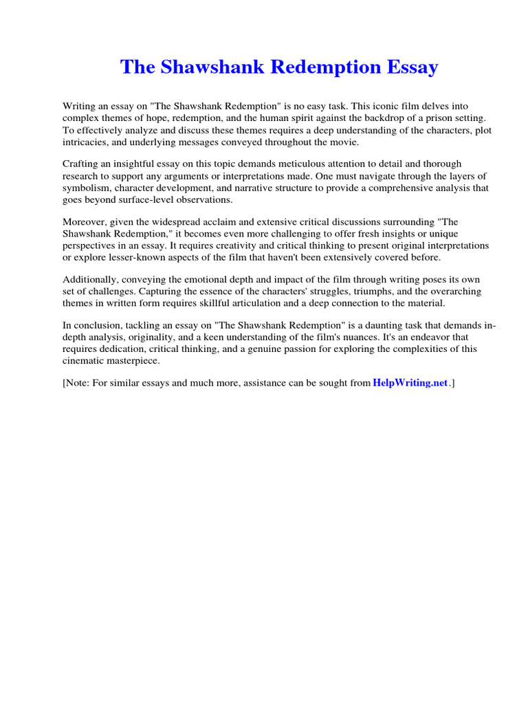 The Shawshank Redemption Essay | PDF