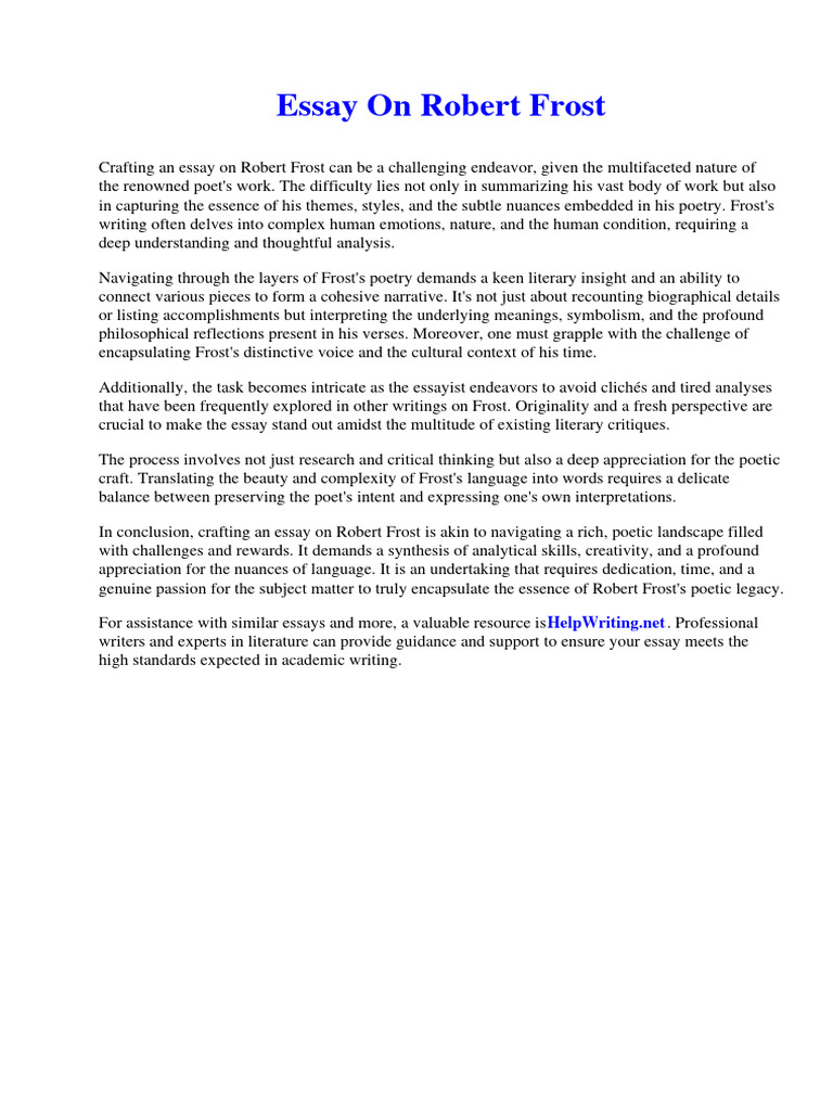 Essay on Robert Frost | PDF | Poetry | Reputation