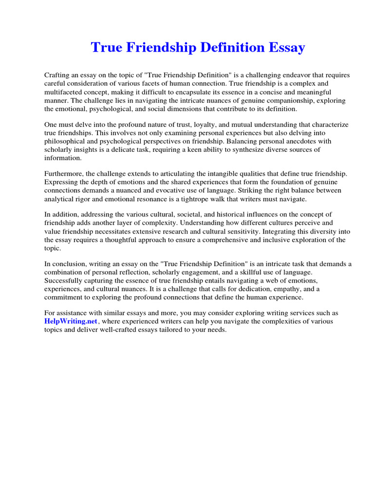 True Friendship Definition Essay | PDF | Bonds (Finance) | Scuba Diving