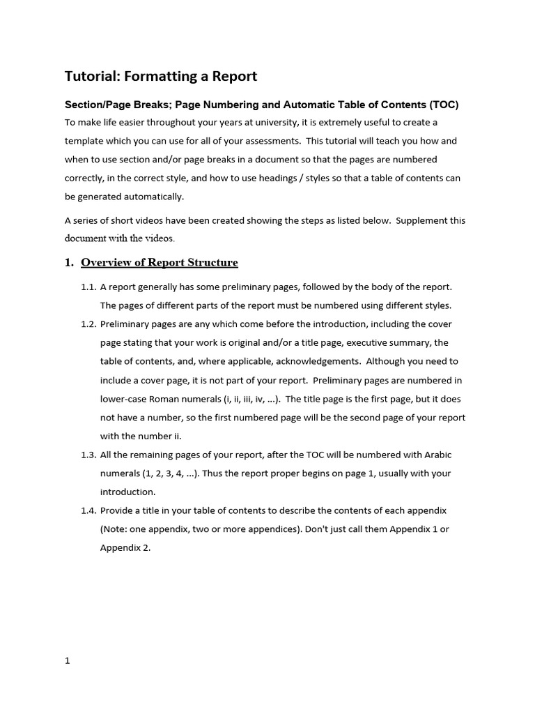 Formatting Page Numbers and TOC | PDF | Paragraph | Table Of Contents