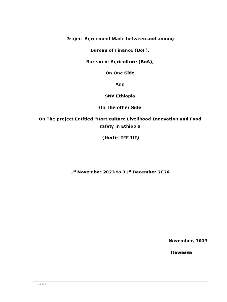 Horti-LIFE III Project Agreement in Ethiopia | PDF | Agriculture