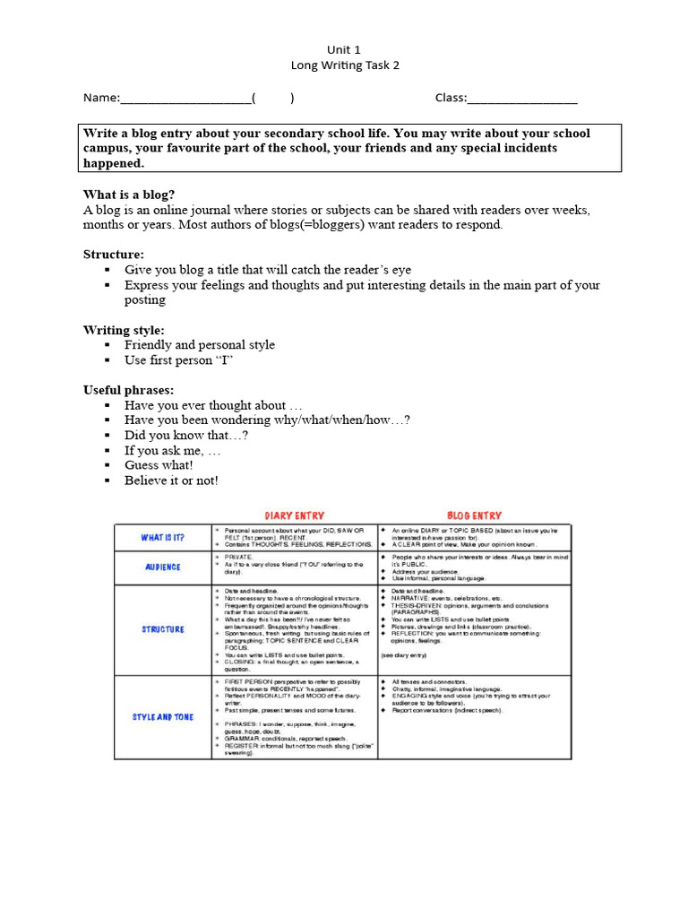 Form 1 1 Long Writing | PDF