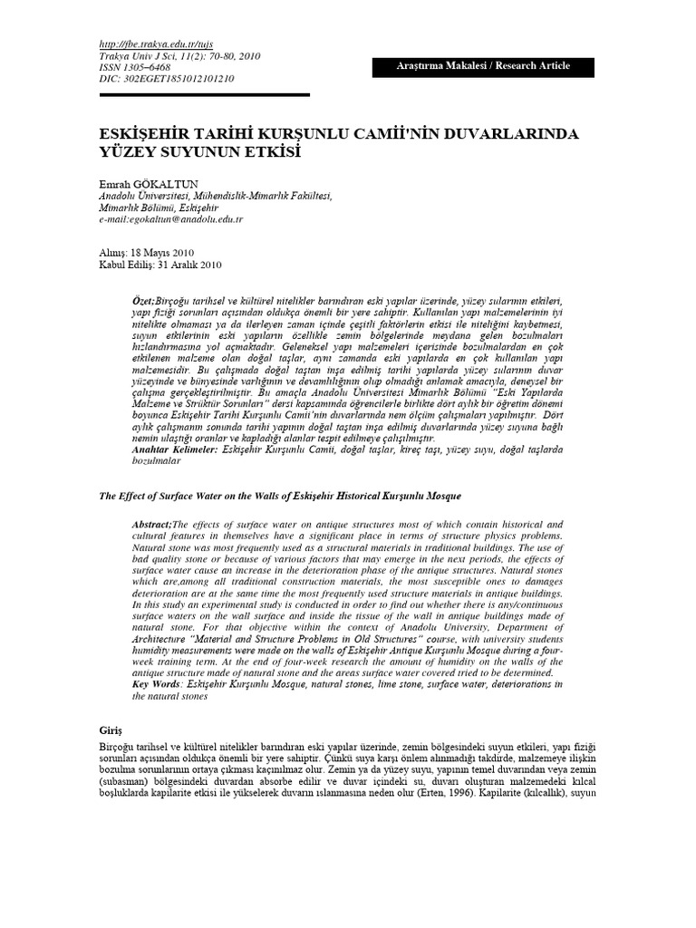 Esk - Eh - R Tar - H - Kur - Unlu Cam - 'N - N Duvarlarinda y - Zey Suyunun Etk - S - (#246083 ...