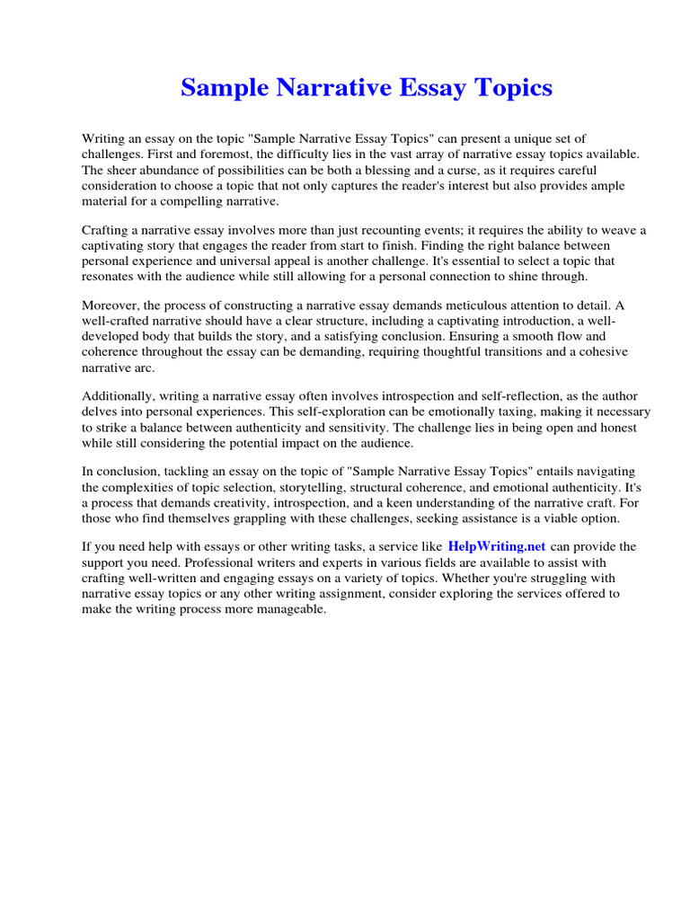 Sample Narrative Essay Topics | PDF | Psychological Abuse | Economic ...