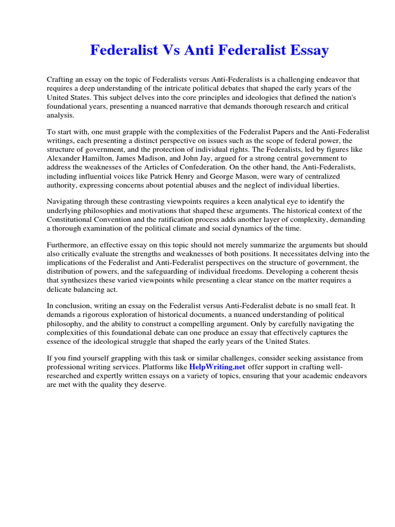 Federalist Vs Anti Federalist Essay | Download Free PDF | The ...