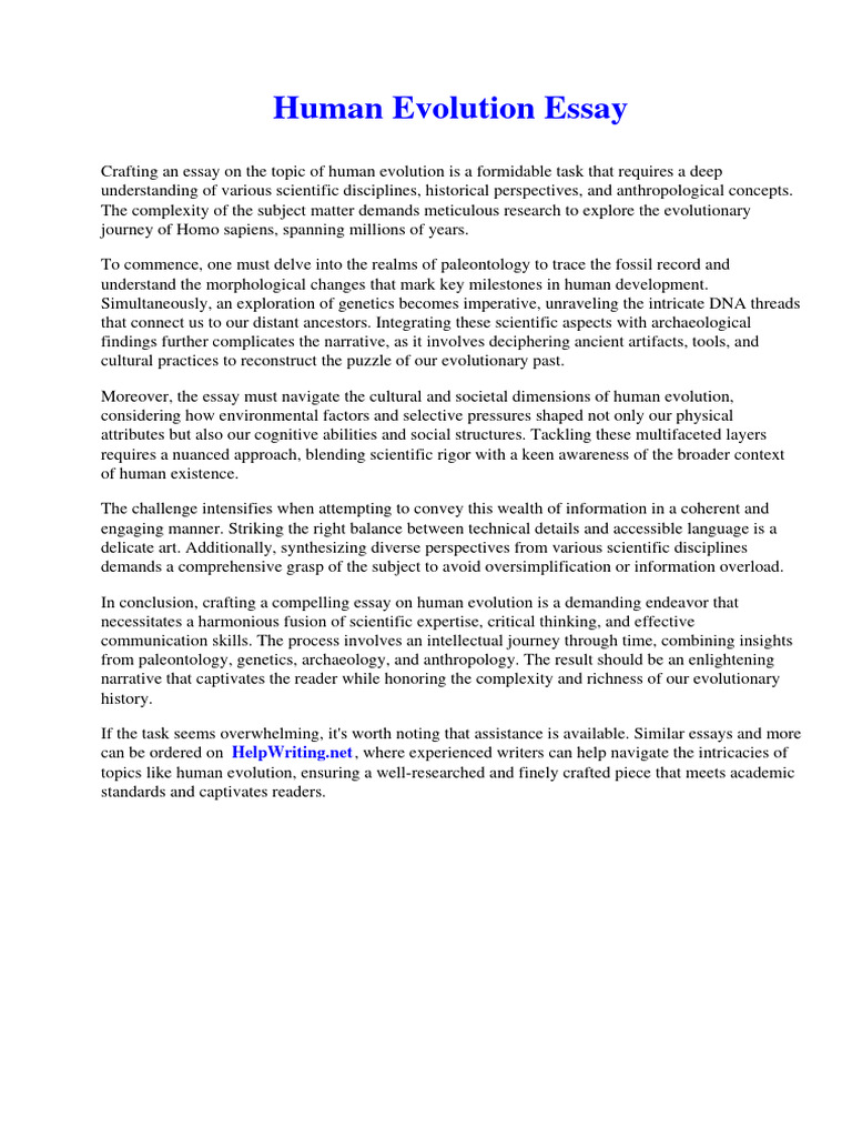 Human Evolution Essay | PDF | Moby Dick | Captain Ahab